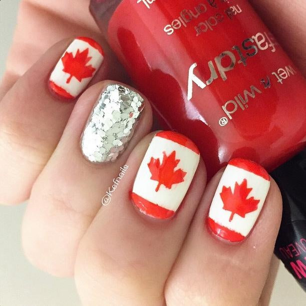how to draw a maple leaf on nails