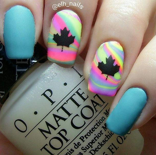 how to draw a maple leaf on nails